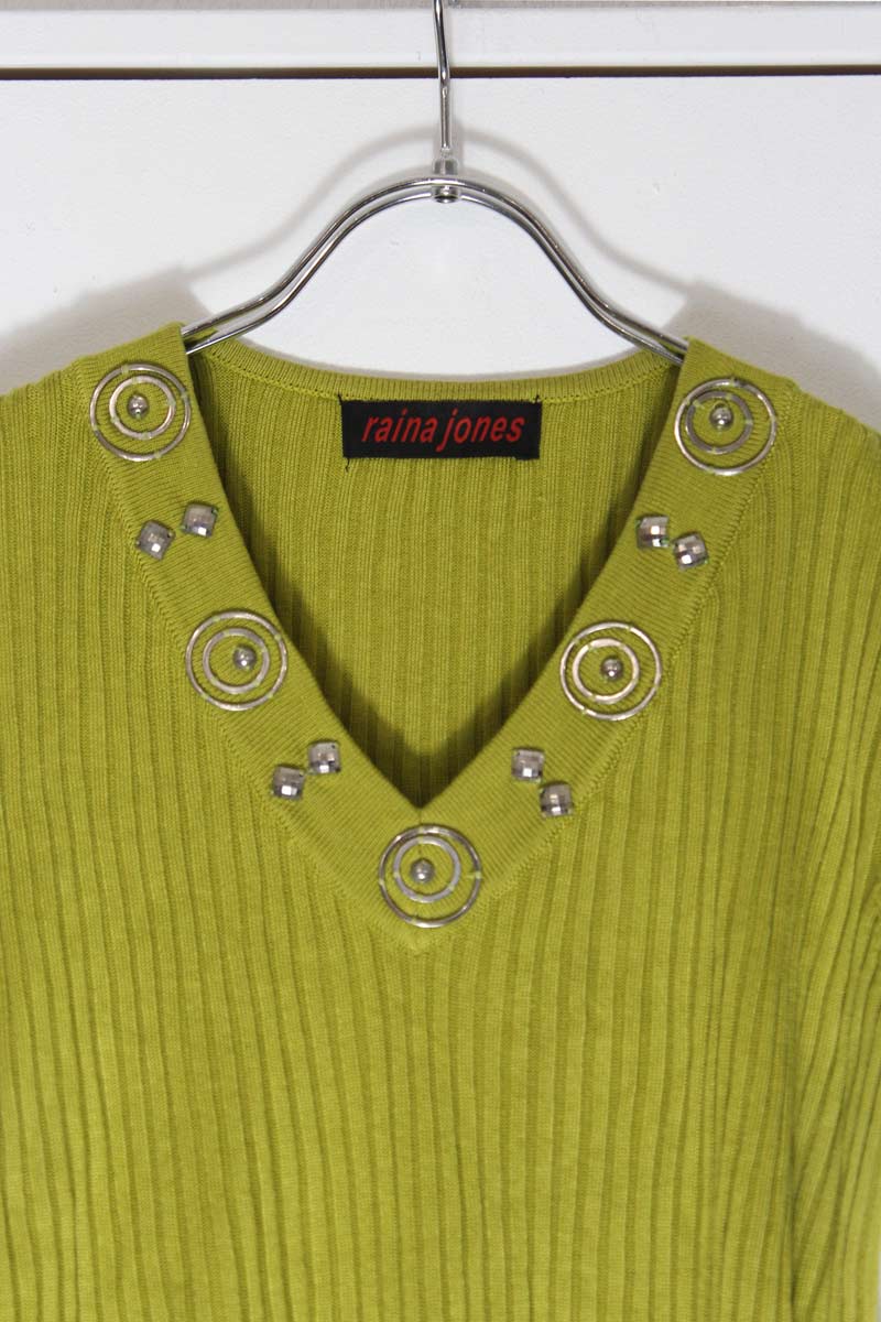 RAINA JONES| S/S V-NECK KNIT T-SHIRT [USED] ニットTシャツ – STOCK